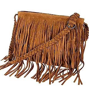 BYMEE Hippie Suede Fringe Tassel Crossbody Bag for Women western Hobo Shoulder Bag Vintage Messenger Bag (Coffee)
