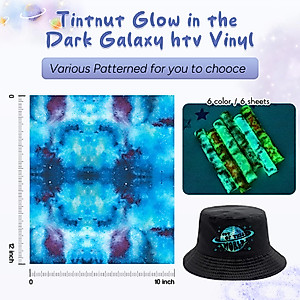 Tintnut Glow in Dark HTV Heat Transfer Vinyl - 12x10 inch 6 Sheets Luminous Color Changing Iron on Vinyl Galaxy HTV Vinyl for T-Shirts DIY Compatible with Cricut or Silhouette Cameo