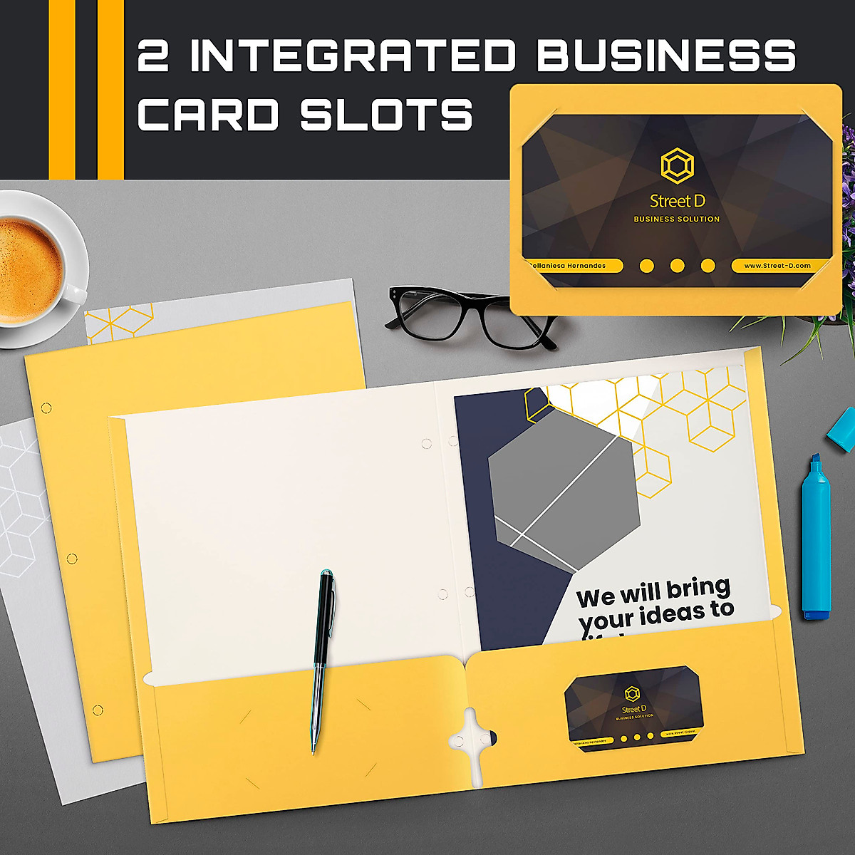 Two Pocket Portfolio Folders, 50-Pack, Yellow, Letter Size Paper Folders, by Better Office Products, 50 Pieces, Yellow