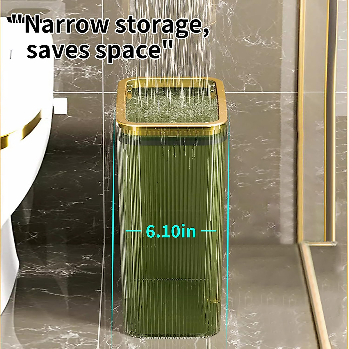 Transparent Trash Can, Bathroom Trash Cans with Lids, 2.6 Gallon Garbage Can for Bedroom, Office, Plastic Slim Waste Basket with Press Top Lid, 10L Clear Trash Bin for Home, Kitchen (Green)