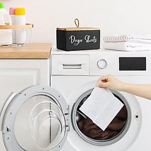 Dryer Sheet Holder, Wooden Laundry Sheets Container, Laundry Room Organization and Storage for Farmhouse Laundry Room Decor and Accessories, Fabric Softener Dispenser, Black