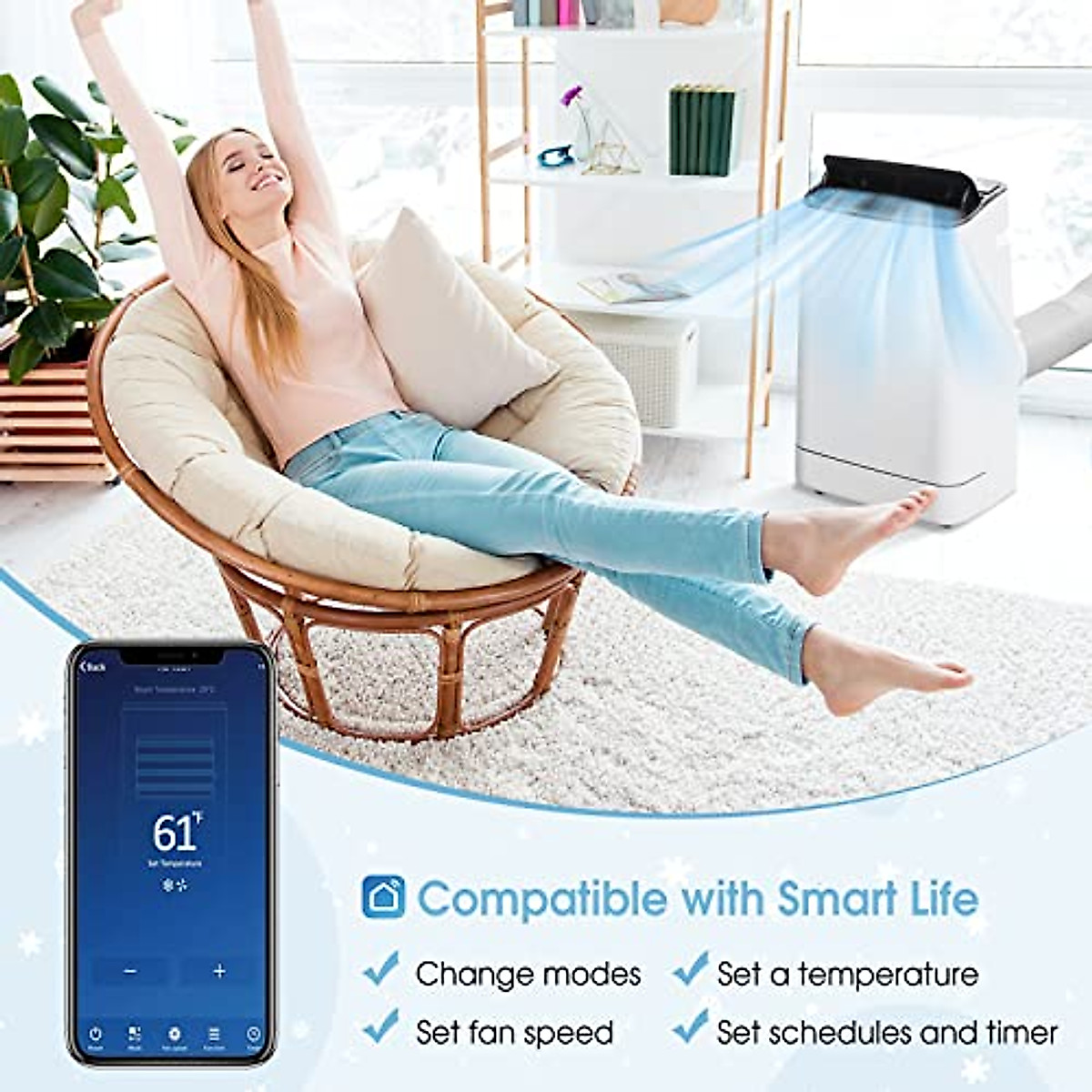PETSITE Smart Portable Air Conditioner & Heater 15000 BTU, 4-in-1 Stand up AC Unit, Dehumidifier, Heater & Fan with Remote Control Window Kit For Rooms up to 800 Sq.ft