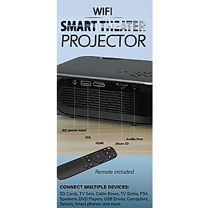 Gabba Goods WiFi Smart Projector Supports Up To 1080P Cast With WiFi Or HDMI Gift for Kids, Phone Projector for Home Theater, Movie, Cartoon, Compatible with PC/Tablet/Fire Stick/iOS and Android Phone