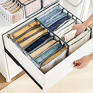 EZBOHO 5Pcs Pants Organizer for Closet Foldable Sock Drawer Organizer Wardrobe Cloth Storage Box Fabric Clothing Drawer Dividers for Pants Socks Underwear Ties(Grey, 7/24)