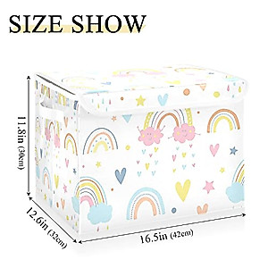 xigua Rainbow Storage Bins with Lids and Carrying Handle,Foldable Storage Boxes Organizer Containers Baskets Cube with Cover for Home Bedroom Closet Office Nursery