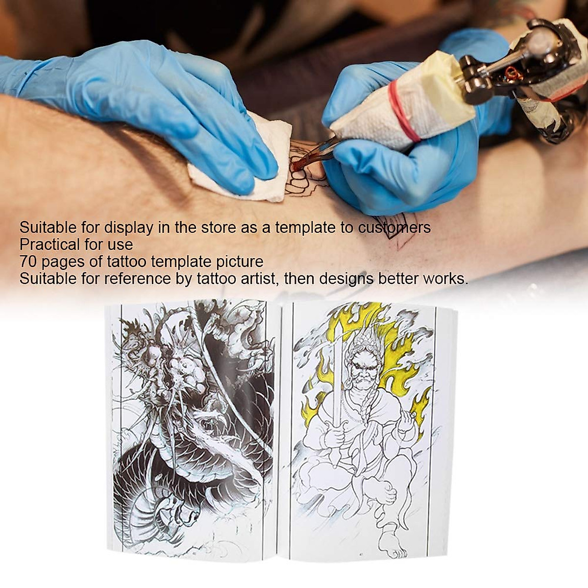 70 Pages Tattoo Coloring Book, Tattoo Template Display Book, Exquisite Tattoo Pattern Design Illustration Reference Book Tattoo Template Book Tattoo Book Different Pattern Design