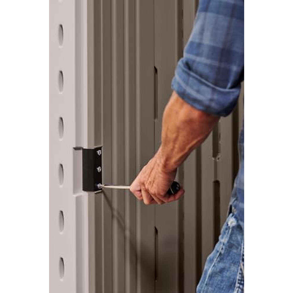 Rubbermaid Large Resin Outdoor Storage Shed With Floor (7 x 7 Ft.), Weather Resistant, Brown, Organization for Home/Lawn Mower/Backyard Equipment/Bike Storage/Pool Supplies