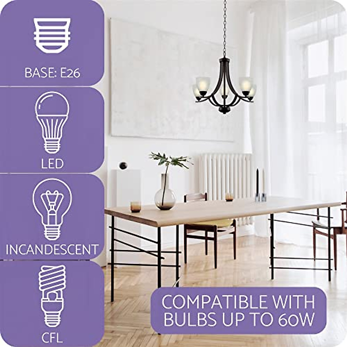 Kira Home Weston 24" Contemporary 5-Light Large Chandelier + Alabaster Glass Shades, Adjustable Chain, Oil Rubbed Bronze Finish