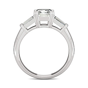 14K White Gold Moissanite by Charles & Colvard 6.5mm Asscher Three Stone Ring- size 7 1.67cttw