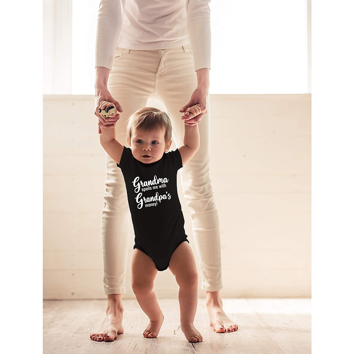 CBTwear Grandma Spoils Me With Grandpa's Money Baby Bodysuit Cute Newborn Clothes Unisex Humor Romper (Newborn, Black)