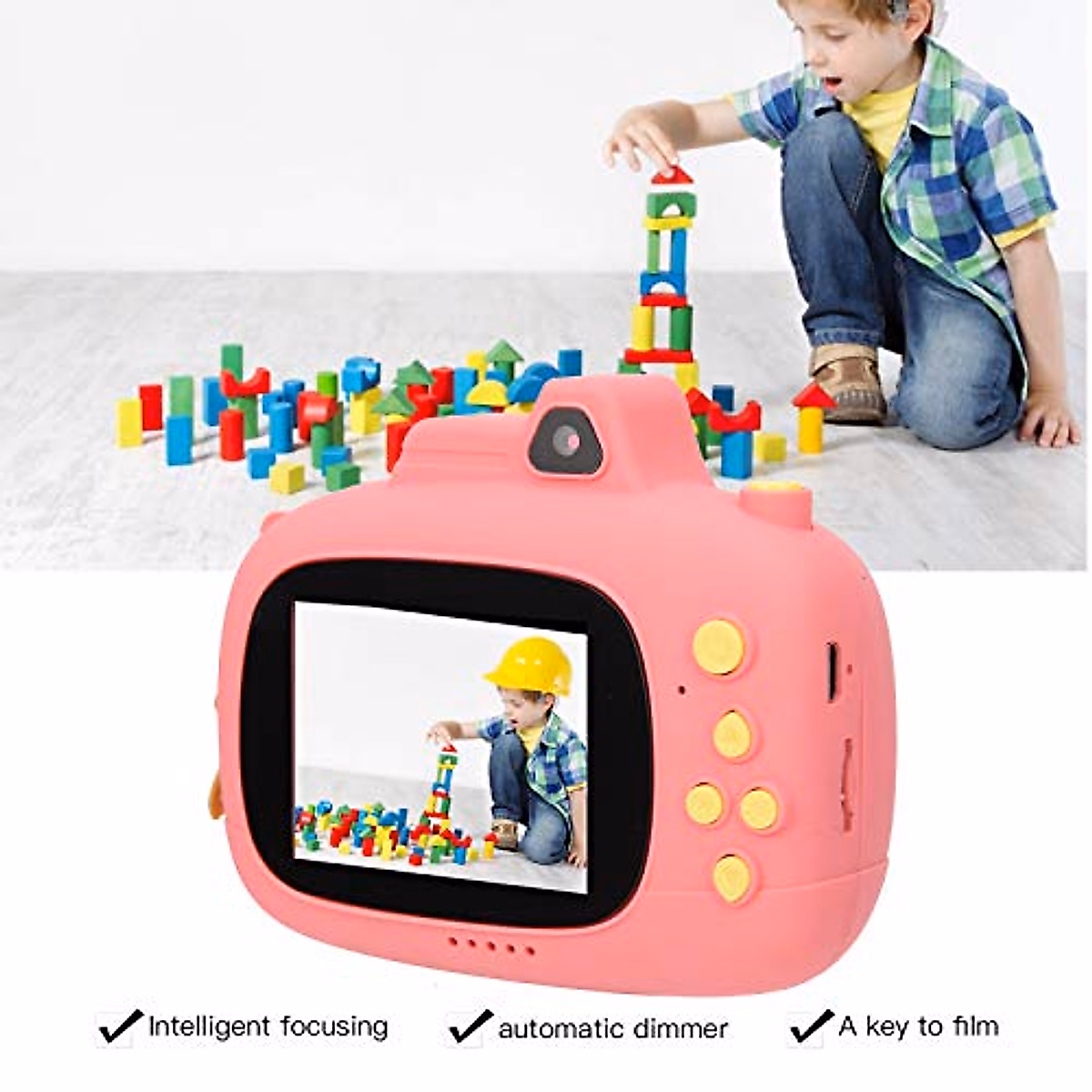 Salaty Kids Camera, Digital Electronic Gift 2.4inch HD Video Camera Front/Rear Dual Shot Mini for Recording Videos(Pink)