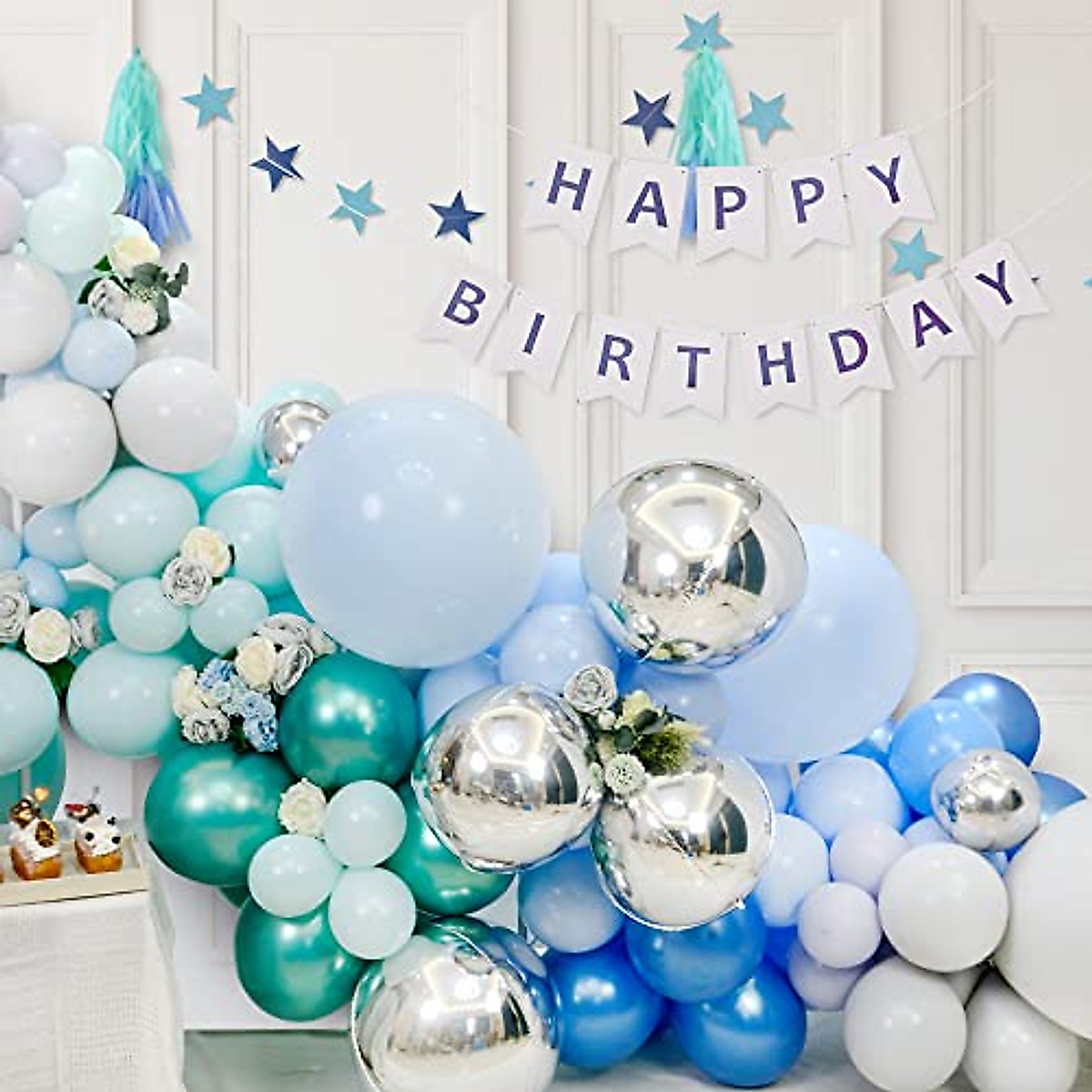 151pcs Blue Balloon Garland Kit with Silver Orbz Balloon Different Size Metallic Blue Light Gray Double Stuffed Balloon Arch for Boy Baby Shower Winter Wonderland Frozen Birthday Party Decorations