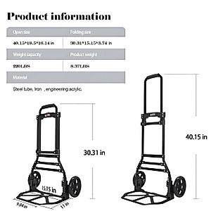 RJTEK【Material upgrading】 Folding Hand Truck and Dolly 220lb Capacity, Telescoping Handle, Heavy-Duty Luggage Trolley Cart Lightweight, Hand Cart and Dolly Ideal for Home, Auto, Office,Travel Use