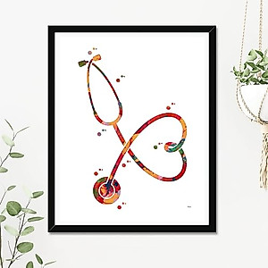 Print Art Stethoscope Watercolor Wall Art Medical Tools Anatomy Art Heart Shaped Stethoscope Love Medicine Wall Art Doctors Nurses,202