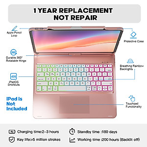 BABG Keyboard Case for iPad Air 13 inch, iPad Pro 12.9(6th/5th /4th/3rd Gen) Case with Keyboard,360° Rotatable,Mulit-Toupad,Backlits,Wireless,Pencil Charging-Rose Gold