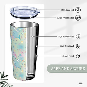 20oz Tumbler Cartoon Marine Animal Double Wall Vacuum Insulated Coffee Mug with Lid and Metal Straw Brush Reusable Stainless Steel Water Bottle Travel Cup Gifts for Car Ice Drinks Hot Beverage