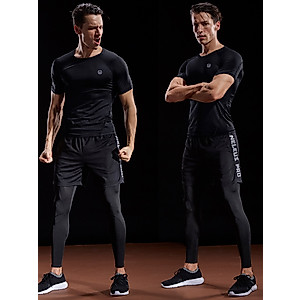 NELEUS Men's 3 Pack Compression Baselayer Athletic Workout T Shirts,5022,Black,Black,Black,US L,EU XL