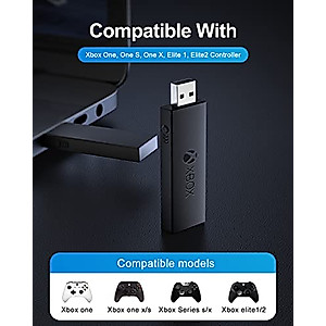 Caprioyens Wireless Adapter for Xbox One Controller Works with PC, Laptops, Tablets, Windows 7 8 10, Compatible with Xbox One, One S, One X, Elite 1, Elite 2 Controller - Low Latency (Black)