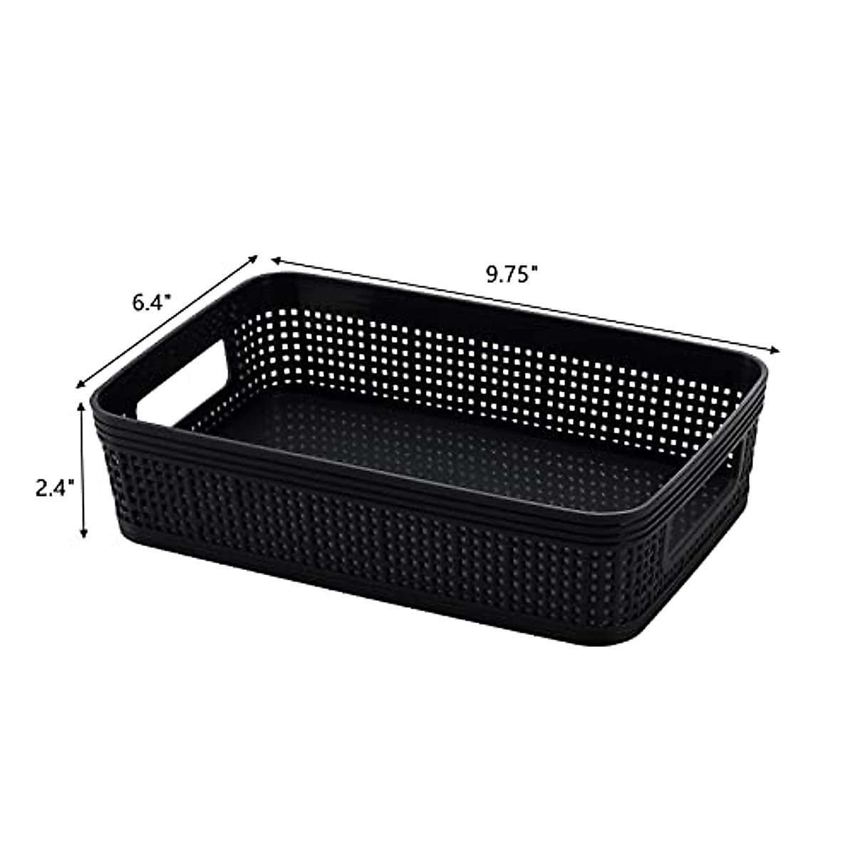 Frcctre 9 Pack Plastic Storage Baskets, Small Plastic Woven Storage Basket with Handles, Stackable Desktop Organizer Bins for Home, Kitchen, Pantry, Office, School, Classroom, 9.75"LX6.4"WX2.4"H