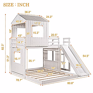Merax House Shaped Solid Wood Bunk Bed with Roof, Window, Guardrail and Ladder for Kids, Teens, Girl or Boys