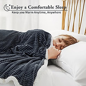 LBRO2M Sherpa Striped Fleece Bed Blanket, King Size Super Soft Fuzzy Plush Warm Cozy Fluffy Flannel Microfiber Couch Throw, Double Reversible Luxurious Blankets