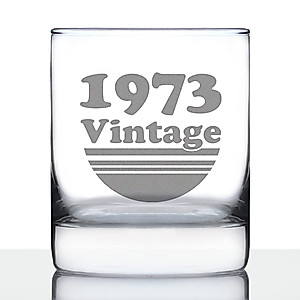 Vintage 1973 Whiskey Rocks Glass - 52nd Birthday Gifts for Men & Women Turning 52 - Old Fashioned Bday Decor - 10.25 oz