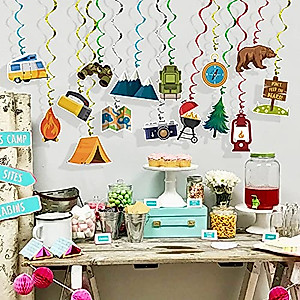 Camping Hanging Swirl Party Decorations 30 Pack Foil Ceiling Hanging Streams Party Supplies Banner Decor for Kids Camping Adventure Bear Birthday Celebrating Party Events Baby Shower Room Wall Decor