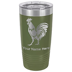 LaserGram 20oz Vacuum Insulated Tumbler Mug, Rooster, Personalized Engraving Included (Camo Green)