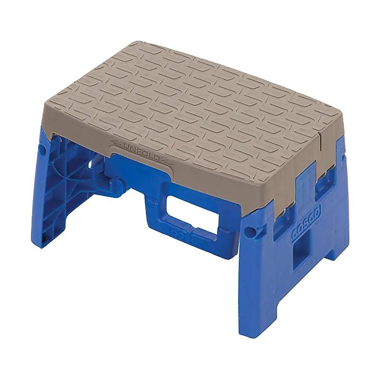 Cosco 11903BGR1E One-Step Folding Step Stool, 300 lb, 8 1/2" Working Height, Blue/Gray