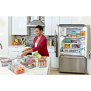 iDesign Crisp Produce Plastic Refrigerator and Modular Stacking Pantry Bin with Lid and Removable Inner Basket, Perfect for Washing Vegetables, Fruit, Lettuce, BPA Free 15.72" x 6.32" x 3.76"