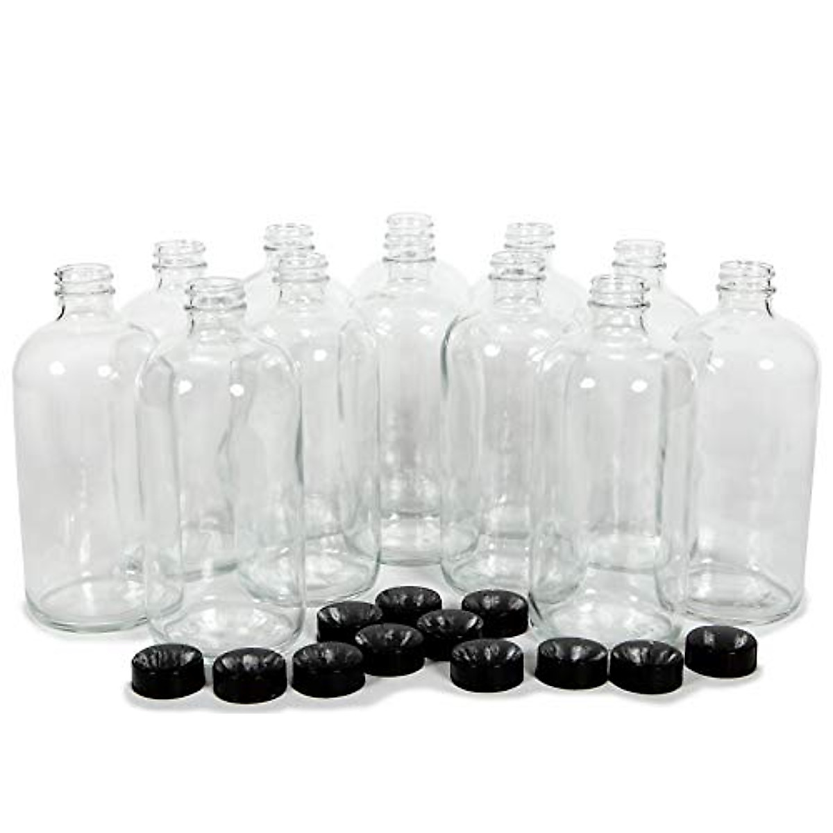 Vivaplex, 12, Clear, 16 oz Glass Bottles, with Lids