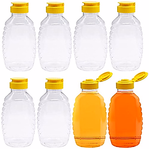 Qinsihwn 8 Pack 16oz Clear Plastic Honey Bottles,Refillable Food Grade Honey Container,Squeeze Honey Bottle With Leak Proof Flip-Top Caps for Storing and Dispensing