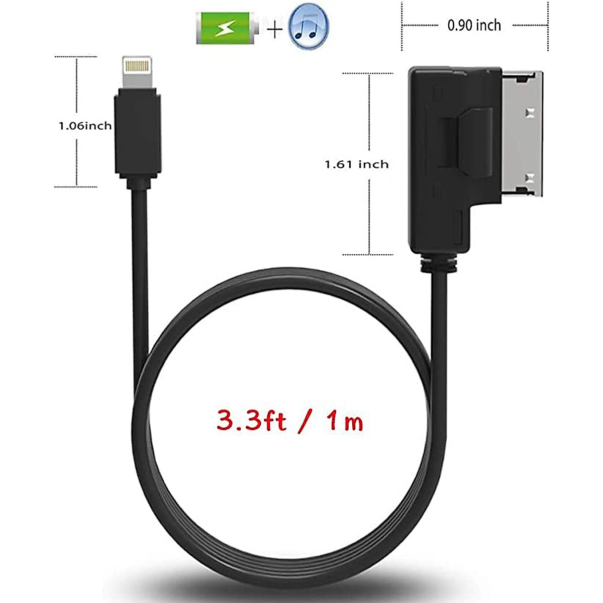 Car Audio Charging Adapter Cord Compatible with Apple iPhone 11 Xs Max XR X 8 7 6 for Audi A1/A3/A4L/A5/A6L/A8/Q3/Q5/Q7/TT, Music Charging 2-in-1 Conversion Cable