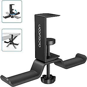 aceyoon Headphone Stand, Under Desk Hanger, Dual Headset Holder, Table Hook for Bag/Backpack/Gaming Headphone, 360 Rotatable, Black