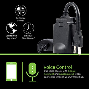 Enbrighten Z-Wave Plus Smart Outdoor Switch, 1-Outlet Plug-In (2nd Gen.), Weather-Resistant, Works with Alexa, Google Assistant, for Landscape & Seasonal Lighting, ZWave Hub Required, 14298,Black