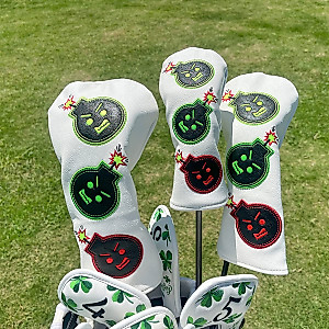 Golf Headcovers Golf Driver Head Cover Embroidery Bombs Premium Leather ((DR+FW+UT) 3pcs/Set)