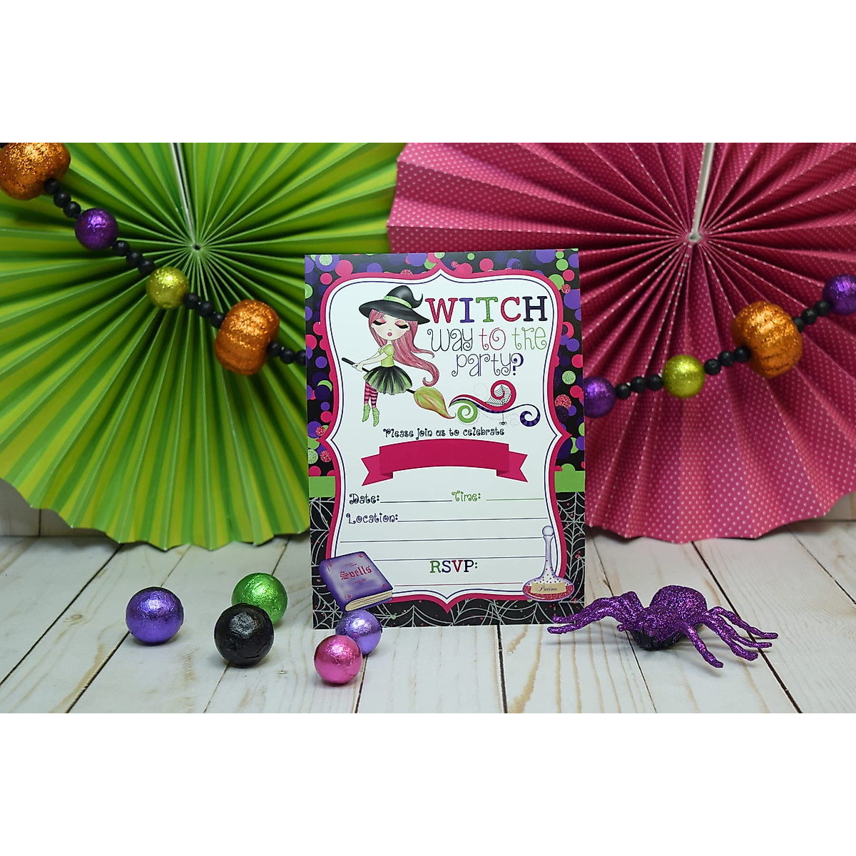 Fancy Halloween Witch Halloween Birthday Party Invitations, 20 5x7 Fill In Cards with Twenty White Envelopes by AmandaCreation