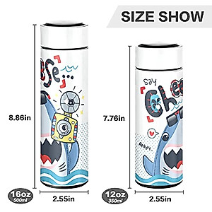 CaTaKu Cute Sea Shark Water Bottle Insulated 16 oz Stainless Steel Flask Thermos Bottle for Coffee Water Drink Reusable Wide Mouth Vacuum Travel Mug