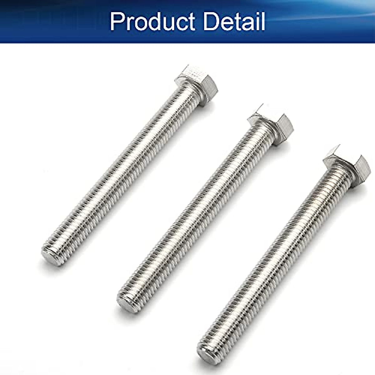 Bettomshin 5Pcs M12 x 100mm Hex Bolts, 304 Stainless Steel 1.75mm Thread Pitch Fully Threaded Metric Hex Head Screw Bolts, Hexagon Screw Bolt, Hex Tap Bolts, Silver (Overall Size 107.68x19x19mm)