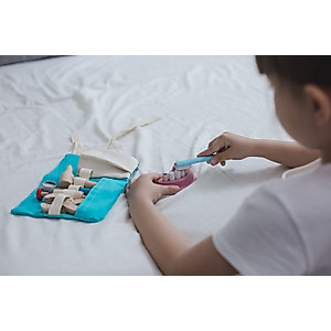 PlanToys Wooden Dentist Role Play Set (3493) | Sustainably Made from Rubberwood and Non-Toxic Paints and Dyes