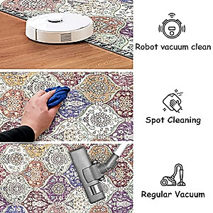 Beeiva Entryway Throw Small Rug Non Slip Rug, Moroccan Floral 2X3 Doorway Bathroom Washable Rug Floor Carpet for Doorway, Vintage Distressed Non-Shedding Kitchen Rug for Bedroom Entryway