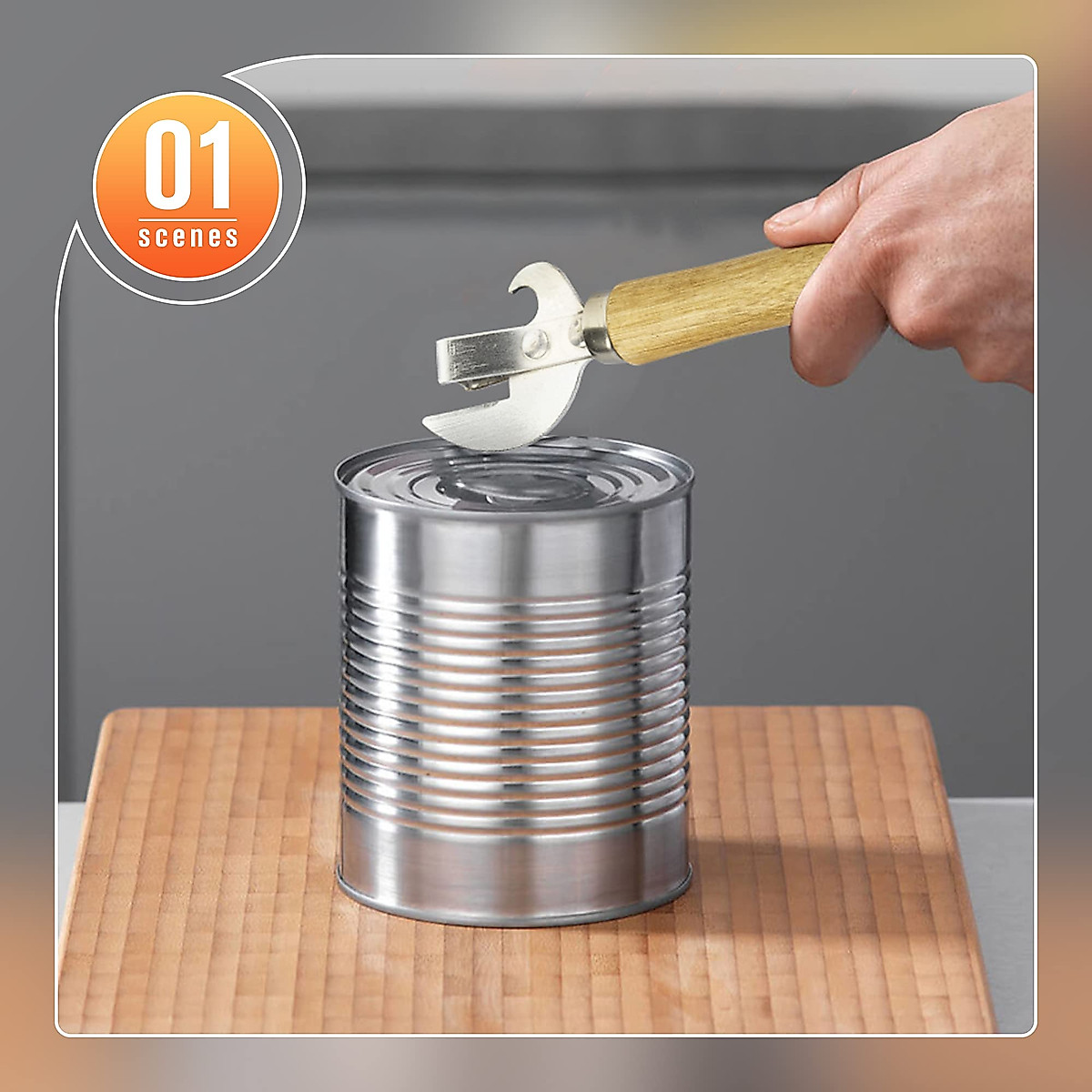 ORYOUGO Can Opener, Manual Side Cut Stainless Steel Wooden Beer Bottle Opener for Restaurant Home Camping,3 Pack