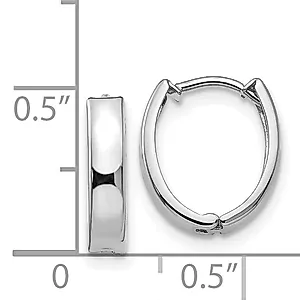 3mm Polished Oval Hinged Hoop Huggie Earrings in Real 14k White Gold 11 mm x 13 mm