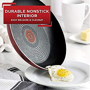 T-fal Initiatives Nonstick Cookware Set 18 Piece Pots and Pans, Dishwasher Safe Red