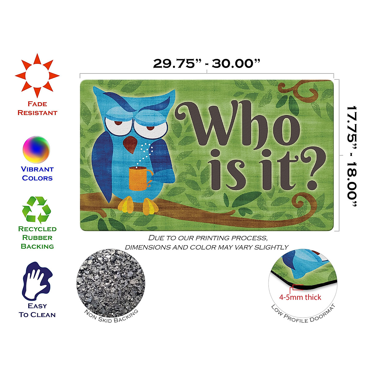 Toland Home Garden 800454 Punny Owl Funny Door Mat 18x30 Inch Bird Outdoor Doormat for Entryway Indoor Entrance