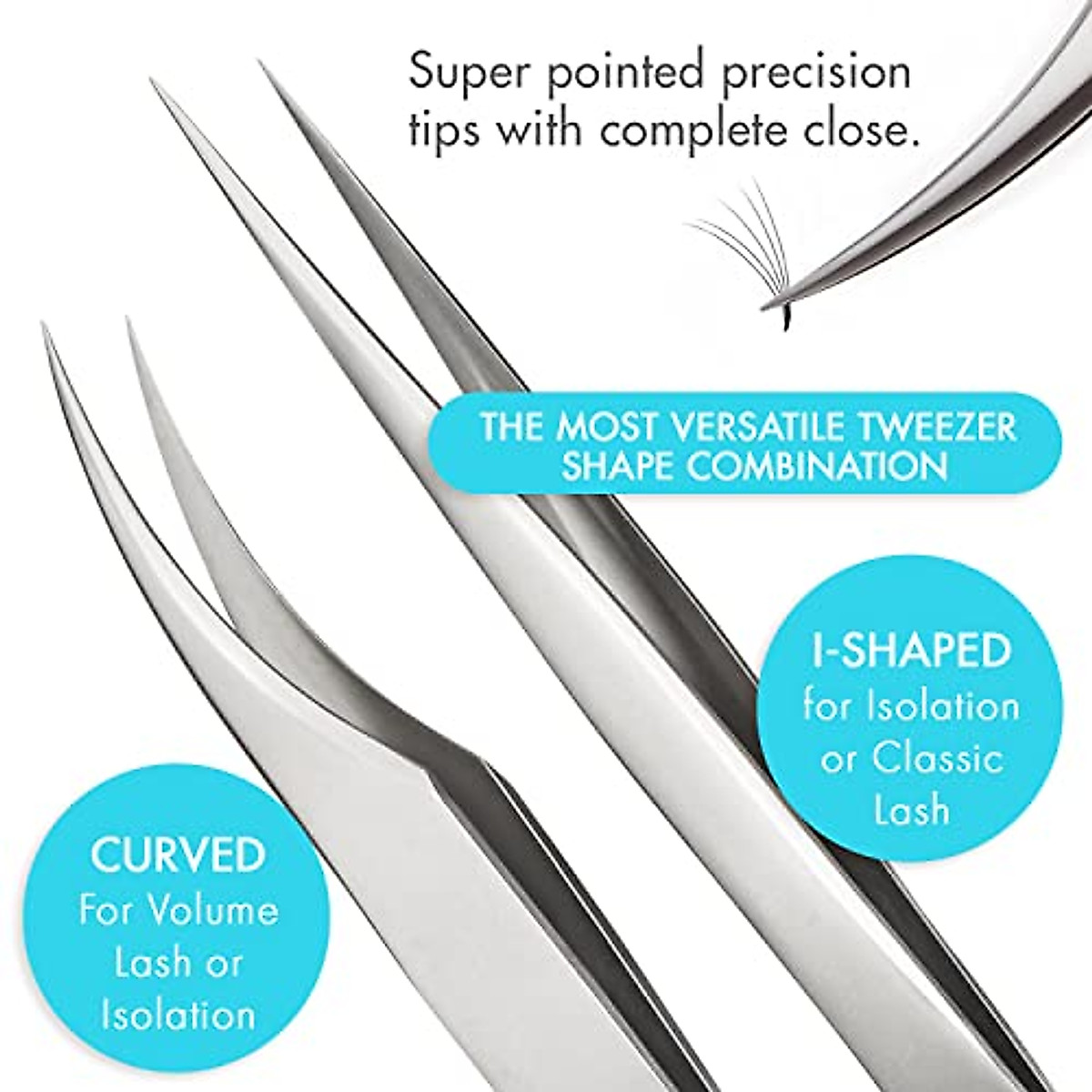 Eyelash Extension Tweezers Set of 2 Eyelash Tweezers - Isolation Tweezers Eyelash Extensions and Volume Lash Tweezers - Straight and Pointed Curved Tweezers - Professional Lash Tweezers – by CLW