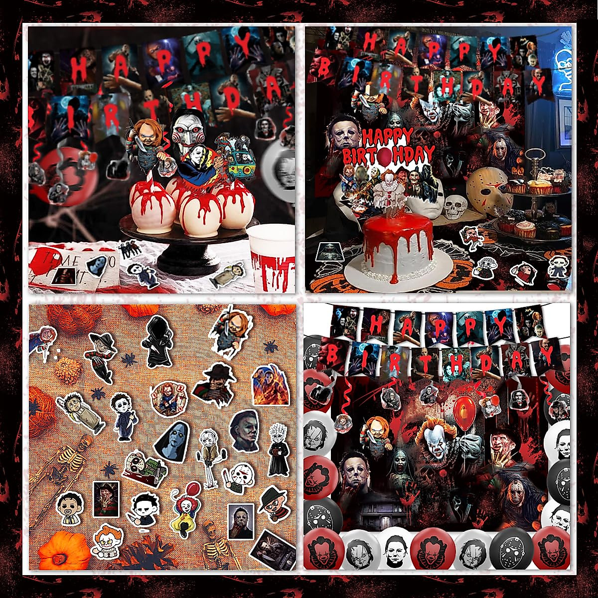 CAILESS Horror Party Decorations - 105Pcs Halloween Party Supplies Include Banner Backdrop Balloons Cake Toppers Sticker Tablecloth for Birthday Party