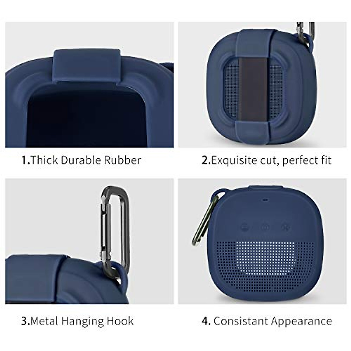 Aotnex Silicone Case for Bose SoundLink Micro Bluetooth Speaker, Super Soft Waterproof Shockproof Cover with Portable Metal Hook Fits Bose Micro Speaker for Secure Outdoor Protection(1 Pack) (Blue)