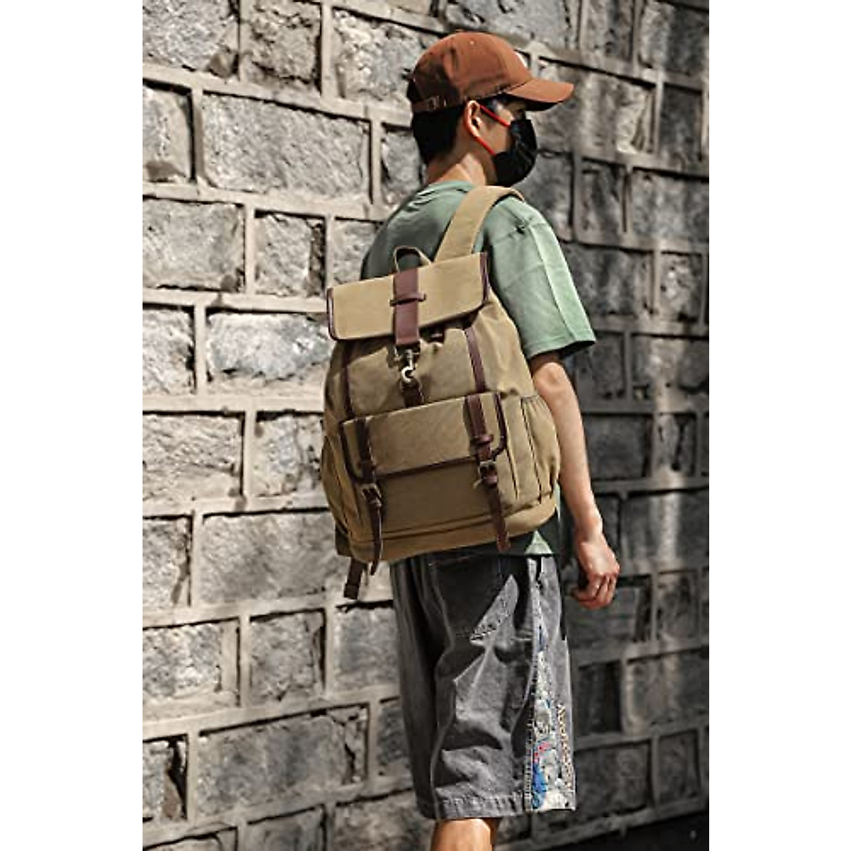 Creaweal Canvas Backpack Vintage Backpack Rucksack Men & Women Bookbag Fits 15.6-17 Inch Laptop Backpacks Lightweight (Upgrade-Brown)