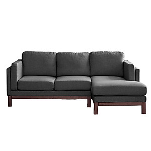 PUREMIND 84 Inches L Shaped Sectional Sofa, Convertible Sectional Couch with Reversible Chaise, Linen 3-Seat Couches with Thick Cushion for Living Room Dark Grey